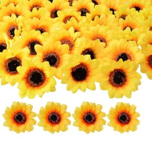 faym 100pcs artificial silk yellow sunflower artificial sunflower heads headsfabric floral for home decoration wedding decor bride holding flowers garden craft art decor