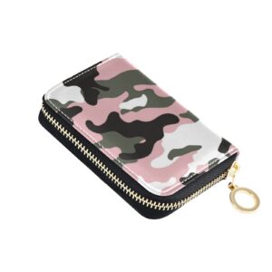 camo camouflage pink grey white credit card coin wallet, rfid blocking compact women leather card holder, key change organizer, zipper purse clutch pouch pocket