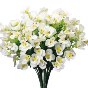 urstoud 6 bundles artificial orchid flowers, fake artificial greenery uv resistant no fade faux plastic flowers for wedding bridal bouquet indoor outdoor home garden kitchen office table vase(white)