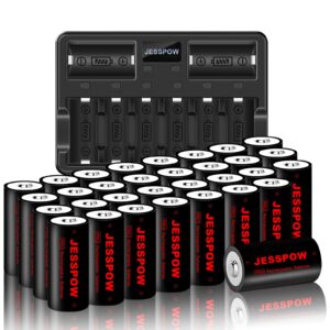 jesspow cr123a rechargeable batteries for arlo, rechargeable batteries 32 pack with charger compatible with arlo security cameras (vmk3200/vmc3030/vms3330/3430/3530/) and flashlight and more