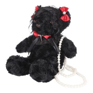 amosfun kawaii purse gothic lolita bag purses decor dress bear- plush doll sling bag lovely lace bear crossbody bag chic small shoulder bag for- women- ladies girls (black)