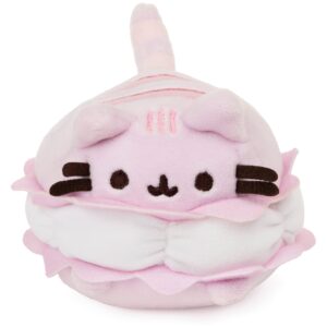 gund macaron cookie pusheen sweet dessert squishy plush stuffed animal cat and satisfyingly stretchy fabric, for ages 8 and up, pink and white, 4”