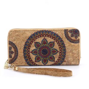 cork culture handmade mandala cork zipper wallet for women vegan sustainable gift lightweight