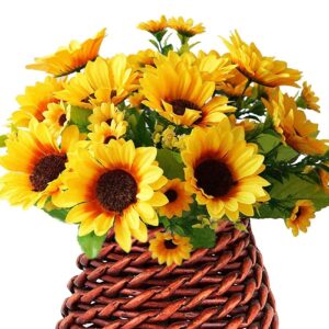 4 bouquets of artificial sunflowers, each bunch of 4 large sunflowers artificial flowers plus 9 small fake flowers, silk fake sunflowers for home, office, garden decor, diy flower arrangement