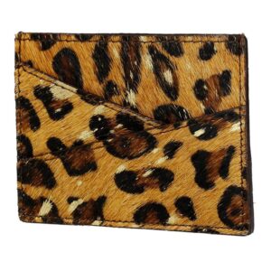 cheetah print faux fur with gold tone accents credit card holder for women, cute minimalist holders for cards and money, small wallets for purse, 3 x 4 inches