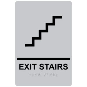 compliancesigns.com exit stairs sign, ada-compliant braille and raised letters, 9x6 in. silver acrylic plastic with adhesive mounting strips