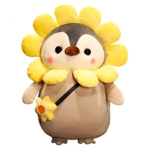 seyomi cute penguin flower plush stuffed animal penguin plushies with yellow flower outfit gifts, 9.8 inches