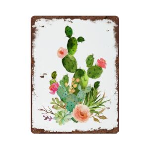 succulent bouquet square vintage tin sign decorable cactus wall art southwestern floral decor cacti art succulent wall sign decor for home kitchen bar room garage decor 8x5.5 inch