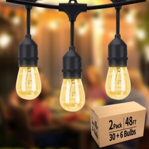 joursdela 96ft 2-pack outdoor string light 30 incandesent edison string light st14 clear bulb linkable and dimmable for patio, bistro garden christmas decor