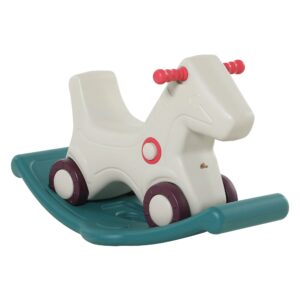 qaba kids 2 in 1 rocking horse & sliding car for indoor & outdoor use w/detachable base, wheels, smooth materials, grey and green