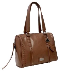 harley-davidson women's western tan buffalo leather satchel purse - brown