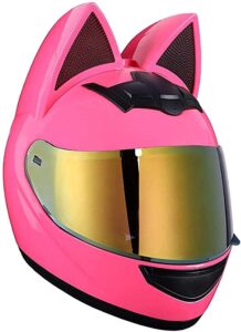 wangfeng girl women motorcycle helmet cat ear bluetooth dot certified full face motorbike four season flip-up helmets with visor for street bike racing motocross atv a,m=(54~56cm), large