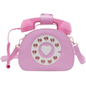 fozehlad novelty telephone shaped shoulder bag funny retro phone crossbody bag totes chain purse(patent leather,pink)