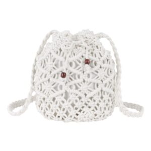 meyaus women mini cotton crochet crossbody bag summer beach shoulder bag drawstring purse