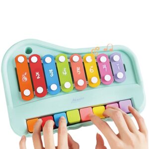 cidupe kids piano xylophone musical instruments toys - 2 in 1 percussion instruments for baby preschool educational with 8 multicolor key scales toy