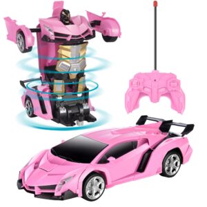 joyofun remote control car hobby rc transformer cars robot toy high speed transforming 2.4ghz 1:18 scale 360° rotating drift for girl kid teen boy - pink