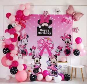 mickey mouse birthday party decorations, mickey mouse party supplies set for girl’s/boy’s with balloons garland kit, mickey mouse backdrop 7x5ft, mickey mouse foil balloons