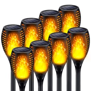 kurifier halloween decorations outdoor, large solar torch lights with halloween decor, waterproof halloween decorations outdoor lights, 8pack halloween lights for yard patio garden decor, auto on/off