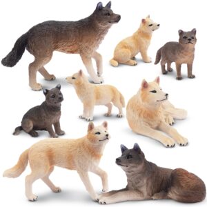 toymany 8pcs wolf figures forest animals toy figurines - realistic jungle zoo animal figurines，educational toy cake toppers christmas birthday gift for kids boys girls