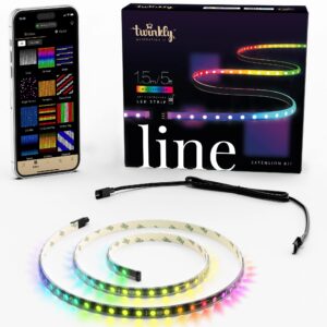 twinkly line extension kit 5ft, magnetic and adhesive multicolor led strip, pair it with line starter kit, compatible with alexa, and google home, 16 m+ colors, app mapping, black wire