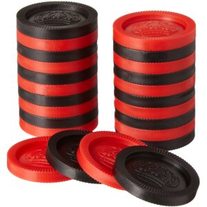 24 replacement checkers - extra red/black interlocking plastic pieces for board games and rec rooms, 1 1/2 inch wide