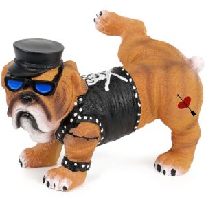 peeing dog statue, badass tough guy bulldog dog ornaments with glasses, resin desktop crafts decoration gift for children family