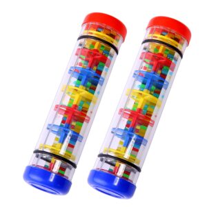 2 pack rainmaker rain stick musical instrument for babies, toddlers and kids, 8 inch rainfall rattle tube rainstick shaker toy