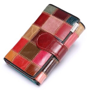 masiwei multicolor patchwork wallet for women, genuine leather elegant wallets credit card holder with zip coin purse (multicolored-s2)