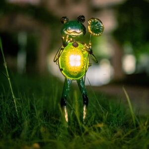 hobyluby frog garden solar lights, outdoor decorations for yard, patio, lawn decor - 11.4'' decorative frog figurines