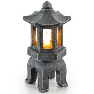 vp home pagoda garden statue, solar powered statue japanese garden decor, outdoor zen garden lantern, flickering led garden light (peaceful zen pagoda)