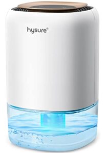 hysure small dehumidifier for 2200 cubic feet(220 sq ft), quiet portable deshumidificador for home rv bedroom bathroom basement garage wardrobe, 1400ml(49oz) water tank with safe auto shut off -white