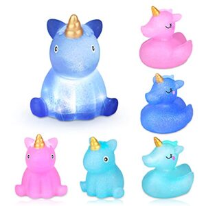 light up unicorn floating bathtub toys animal flashing bath toy unicorn glitter water toy for kids cake decoration bathroom shower games swimming pool party favors 6pcs set