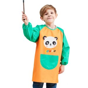 kids art smocks,long sleeve children smock,waterproof anti-oil kids apron,with pockets art smock and apron for kids.for age 5-12 years. green