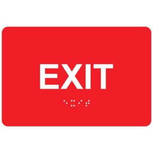 compliancesigns.com exit sign, ada-compliant braille with raised letters, 6x4 in. white on red acrylic with adhesive mounting strips