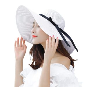 farvalue women's sun beach straw hat wide brim floppy folable upf 50+ summer hat for women white