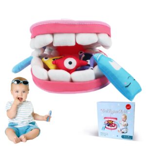 vocheer educational plush toy, preschool montessori educational toys for kids, teaching kid how to protect teeth and learning what in their oral