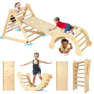 yoleo pikler triangle set, fsc-comply 7 in 1 large pikler triangle climbing set with various combinations, wooden montessori climbing toys for toddlers 1-3 inside, toddler playground indoor jungle gym