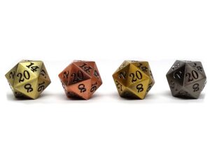 metal d20 single dice - legendary metal design with signature font (legendary bronze)