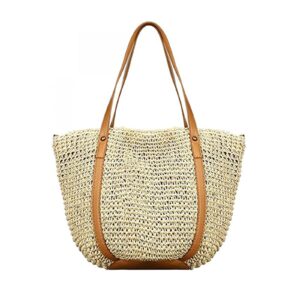 gets handmade beach bag for women straw bag handwoven natural summer shoulder bag (beige)