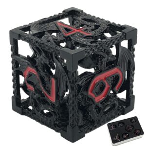 dnd metal hollow dragon dice set - d&d black red polyhedral dice (free metal box) suitable for pathfinder rpg board game dice (black red)