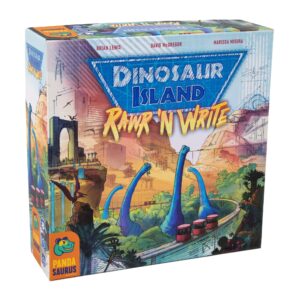 dinosaur island rawr and write board game - build your dino theme park! strategy game, fun family game for kids and adults, ages 10+, 1-4 players, 30-45 minute playtime, made by pandasaurus games