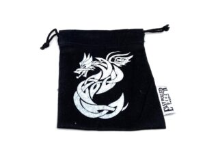 small twill dice bag - holds up to 40 polyhedral dice and closes tightly with drawstring (celtic knot dragon)