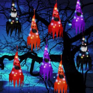 8 pieces halloween witch hat decorations witch hats string light halloween witch decorations for garden, indoor, yard, tree, party, suitable for ages 8 and up(ghost style)