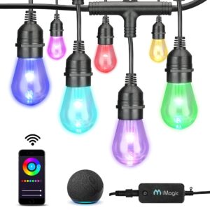 imagic outdoor string lights, 98 ft smart rgb patio lights, 30 led bulbs multi color string lights, for alexa/google assistant, app control, 2.4 ghz only, ip65 waterproof, meet to u.s. standards