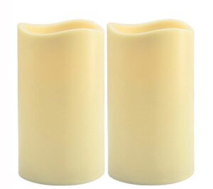 u&u flameless candles 3 x 4.5 inch (set of 2), led flickering outdoor candles battery operated plastic pillar candles for indoor/outdoor home décor, halloween, wedding decorations