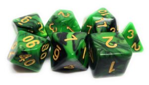 7 piece dice set, rpg, d4, d6, d8, d10, d%, d12, d20 - emerald