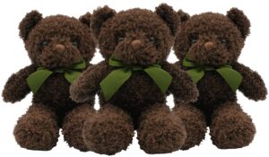 fluffuns teddy bear plush - cute teddy bears stuffed animals - 3-pack of stuffed bears - 9 inch height (dark brown)