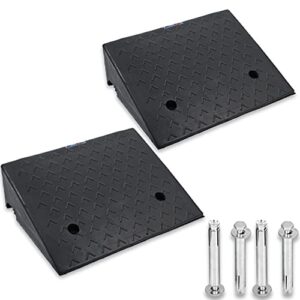 cxrcy rubber curb ramp 6” rise 2 pack industry heavy duty black threshold ramps with 4 expansion bolts for sidewalk, loading dock, driveway, wheelchair, car, bike