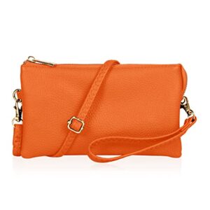 riah fashion convertible vegan leather wallet purse clutch - small handbag phone/card slots & detachable wristlet/crossbody (pebbled - orange)