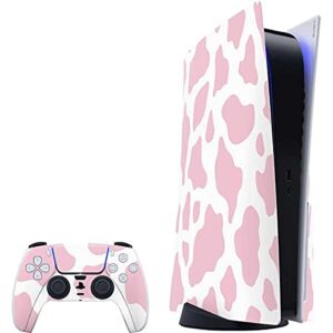 skinit decal gaming skin compatible with ps5 bundle - pink cow print design